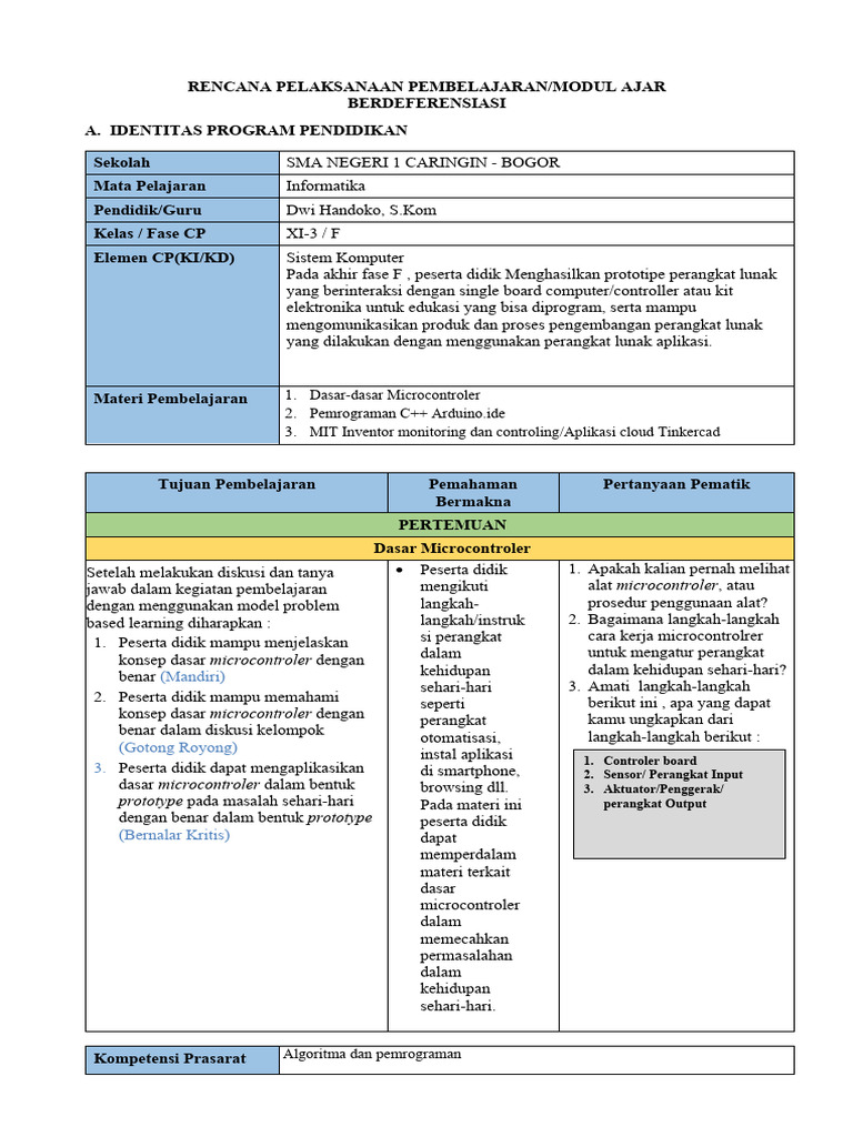 Modul Ajar Informatika Sistem Komputer Fase F Bedeferensiasi | PDF