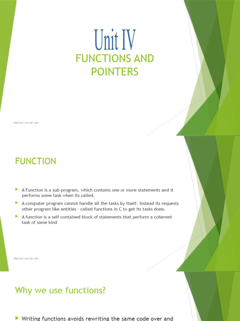 Unit 4 Functions and Pointers | Download Free PDF | Parameter (Computer Programming) | Pointer ...