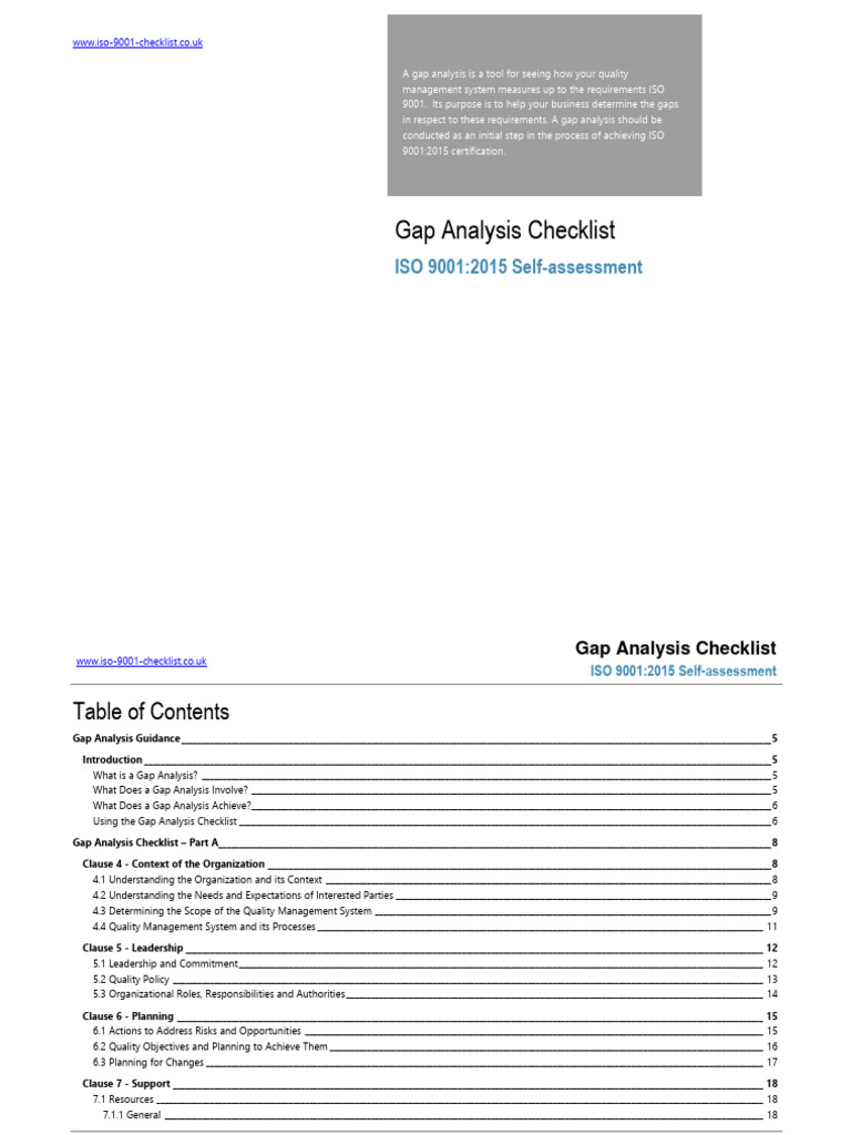 ISO 9001 2015 Gap Analysis Checklist Sample | PDF | Iso 9000 | Audit
