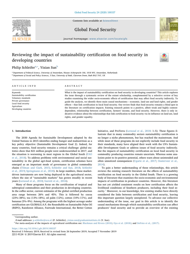 Impact of Sustbty Certif On Fsec in Dvping Countries2020 | Download ...