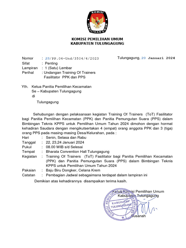 Undangan ToT Fasilitator Pemilu 2024 | PDF