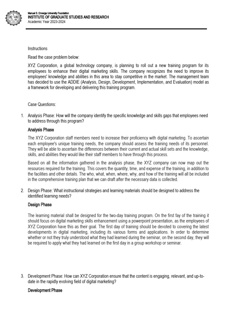 Implementing The ADDIE Model in A Corporate Training PRogram | PDF ...