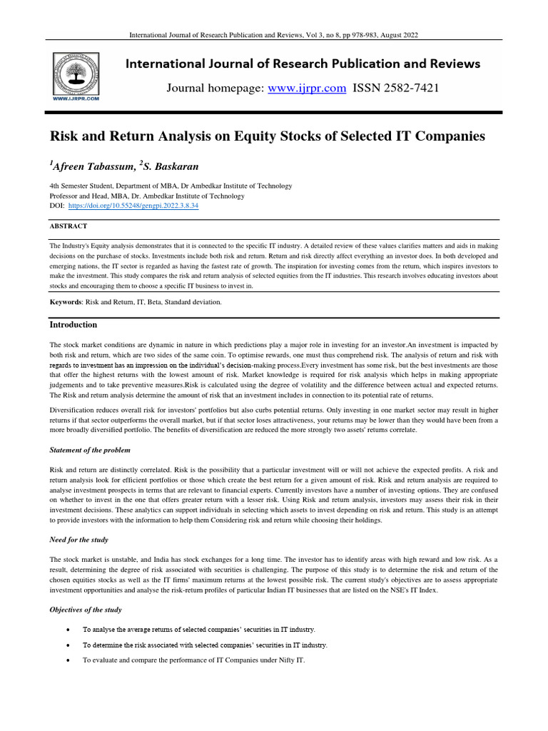 It Risk Return Paper | PDF | Financial Risk | Investing
