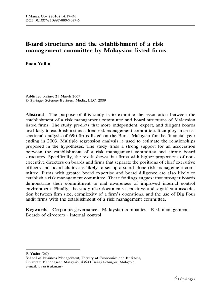 Board Structures and The Establishment of A Risk | PDF | Internal Audit | Internal Control