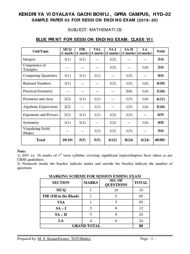 Maths Class VII Session Ending Exam 2020 Sample Paper 03 1 | Download Free PDF | Area | Mathematics