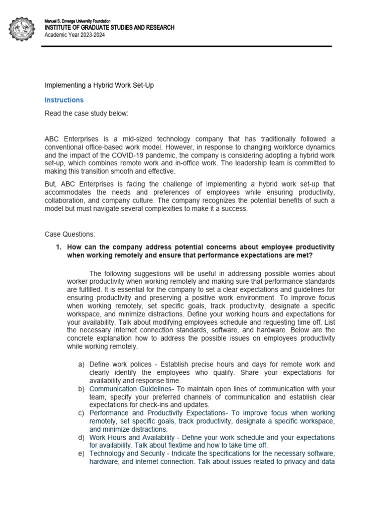 Implementing A Hybrid Work Set Up | PDF | Mental Health | Employment