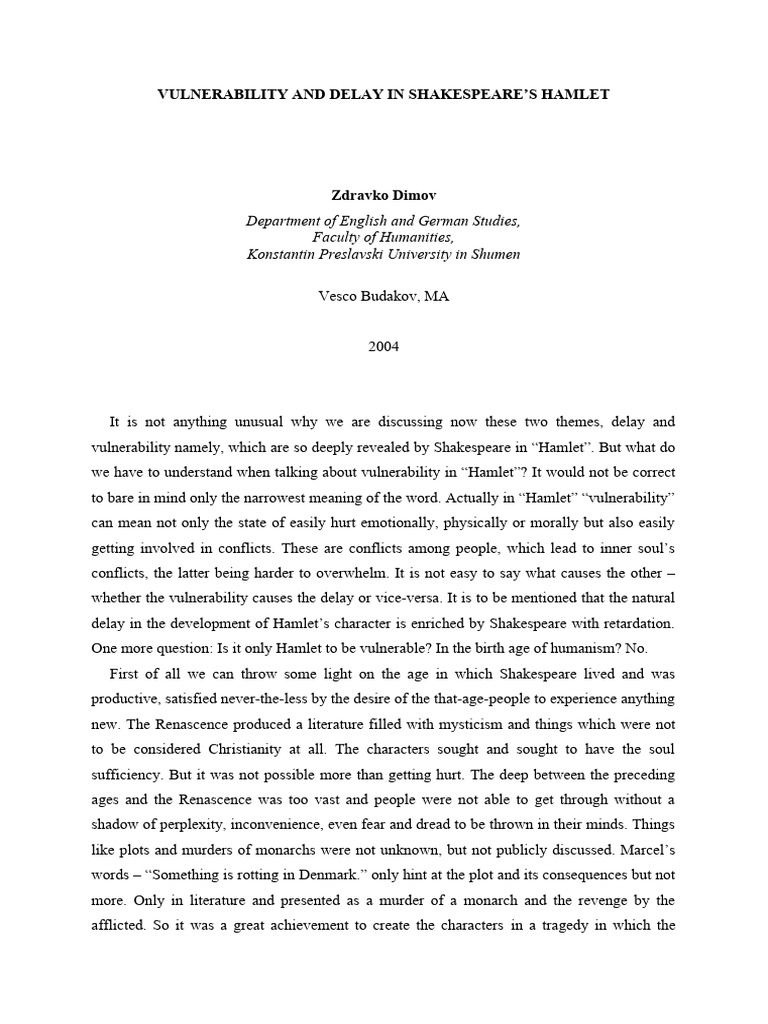 Delay and Vulnerability in Hamlet | PDF | Hamlet