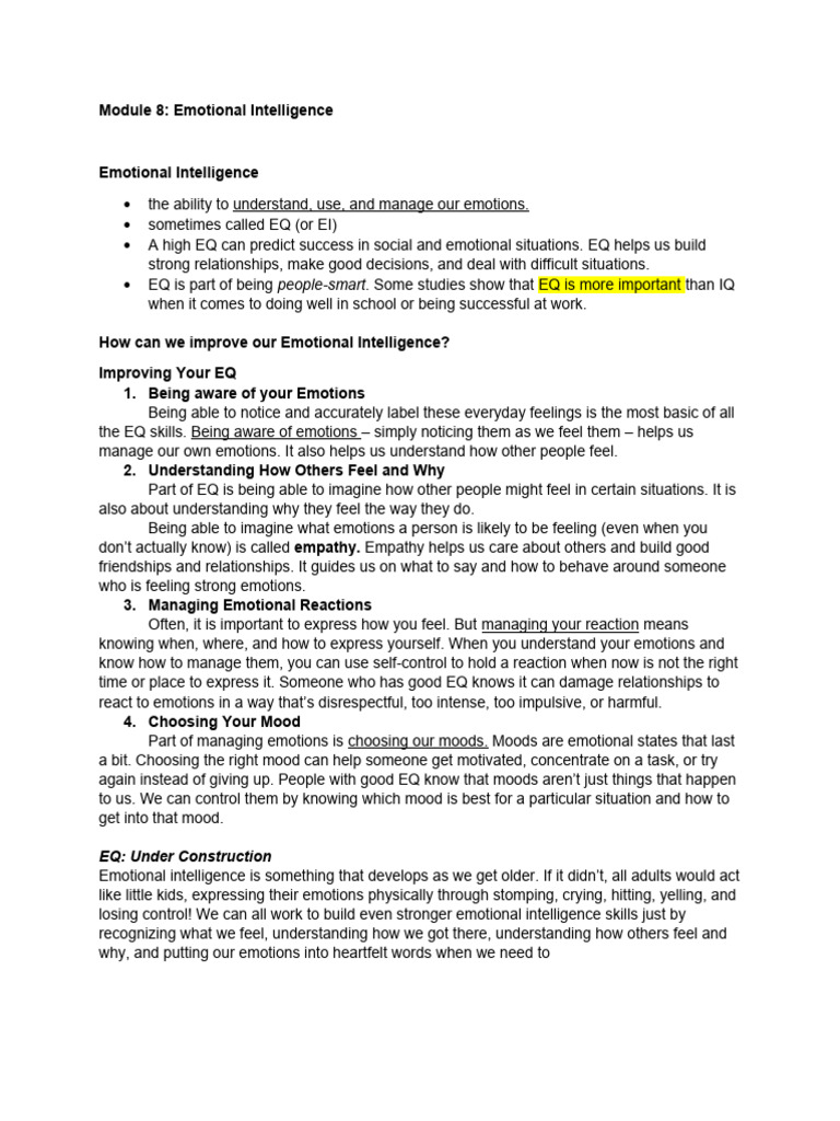 Module 8 Emotional Intelligence | PDF | Emotional Intelligence ...