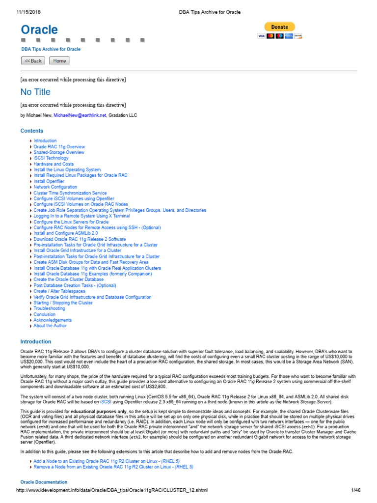 Rac Cluster Installation 11GR2 | PDF | Computer Cluster | Domain Name System