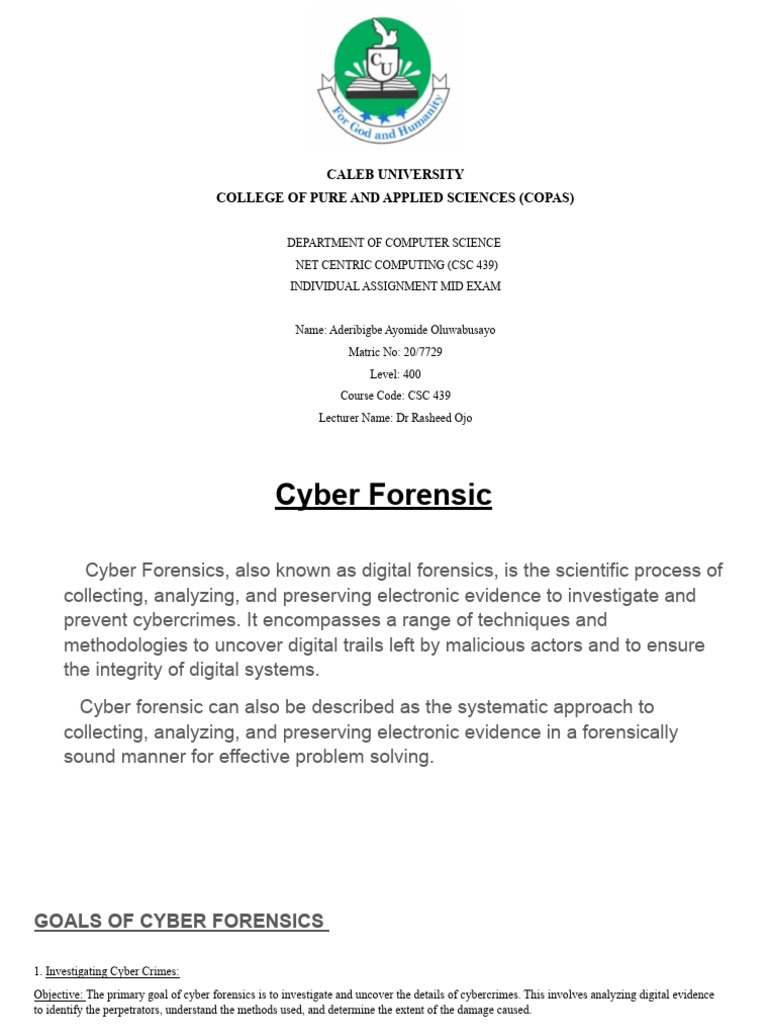 Aderibigbe Ayomide CSC 439 Assignment | PDF | Computer Forensics | Security