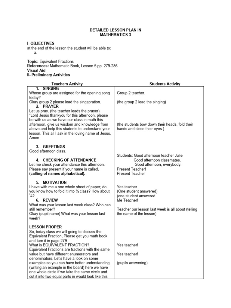 DETAILED LESSON PLAN IN Math 3 | PDF | Prayer