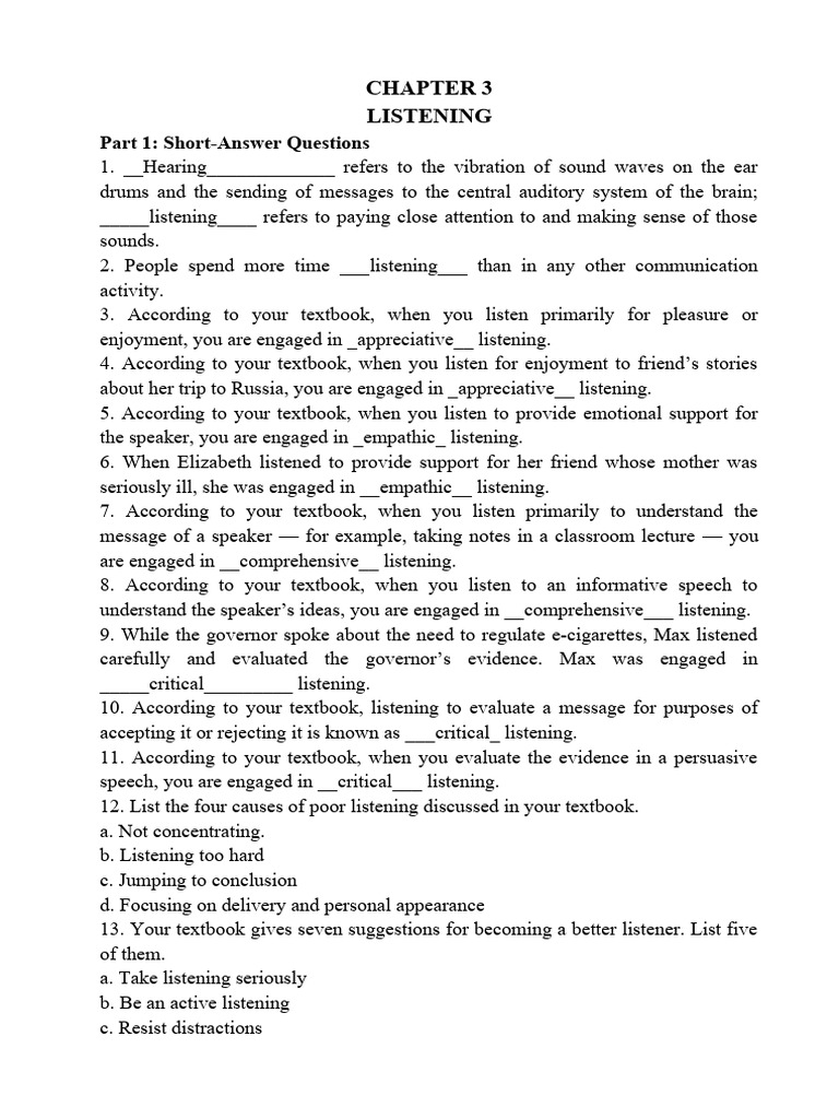 Chapter 3 Exercises | PDF | Human Communication | Psychology