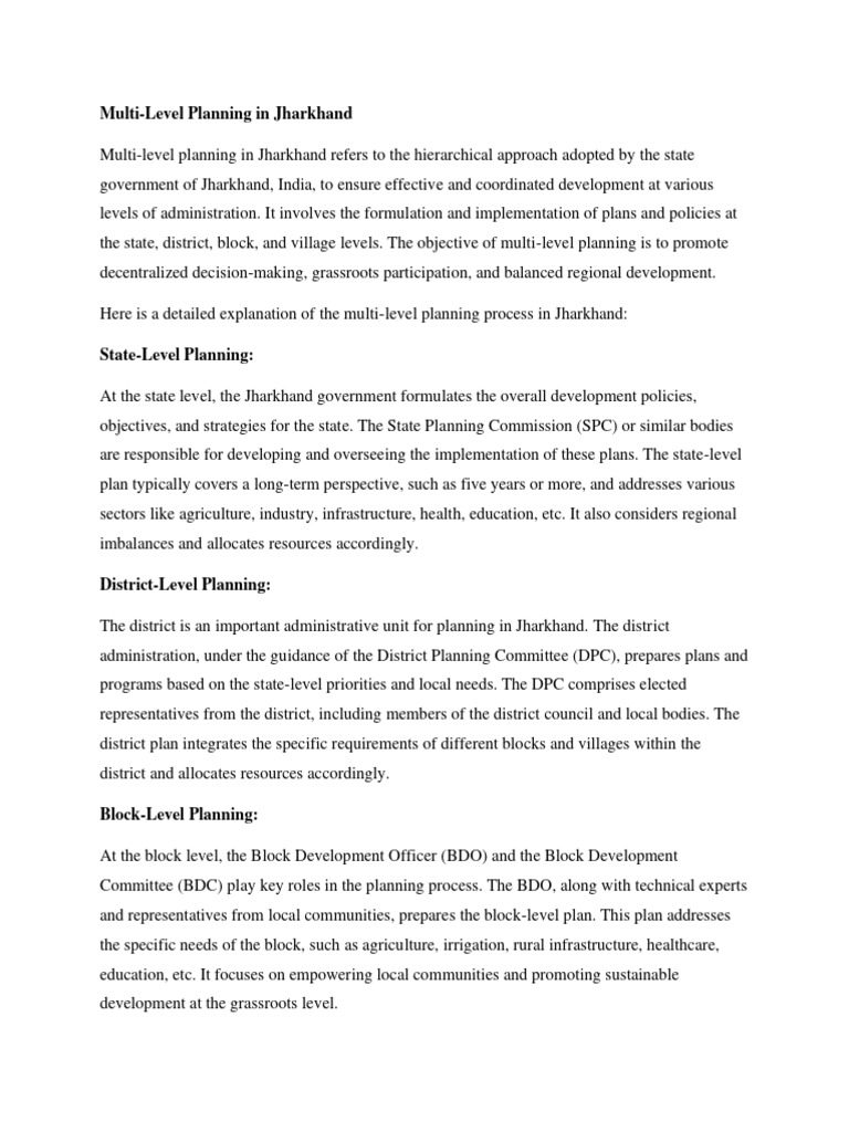 Multi Level of Planning in Jharkhand | PDF | Economies