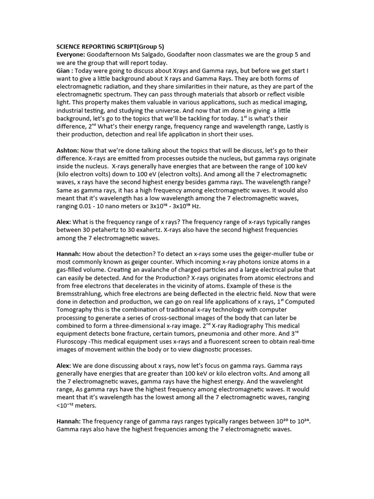 Science Reporting Script | PDF | X Ray | Gamma Ray