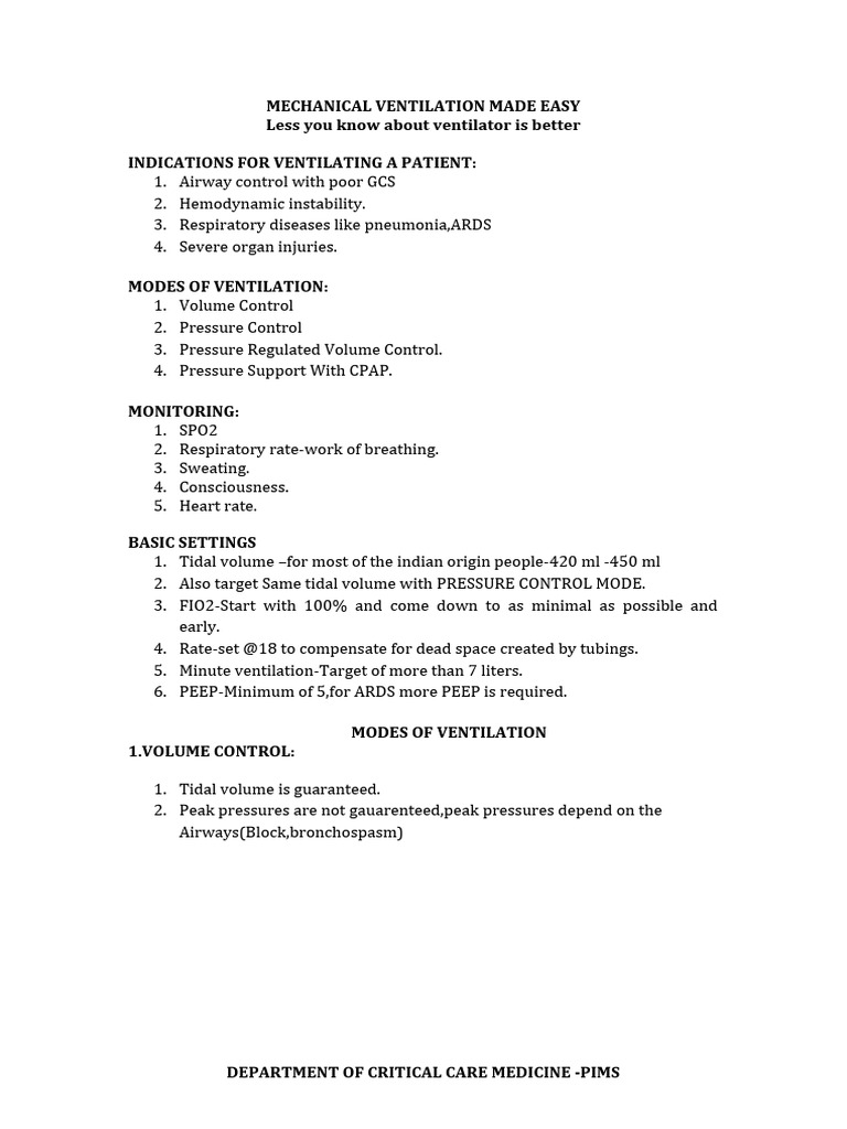Mechanical Ventilation Made Easy | PDF