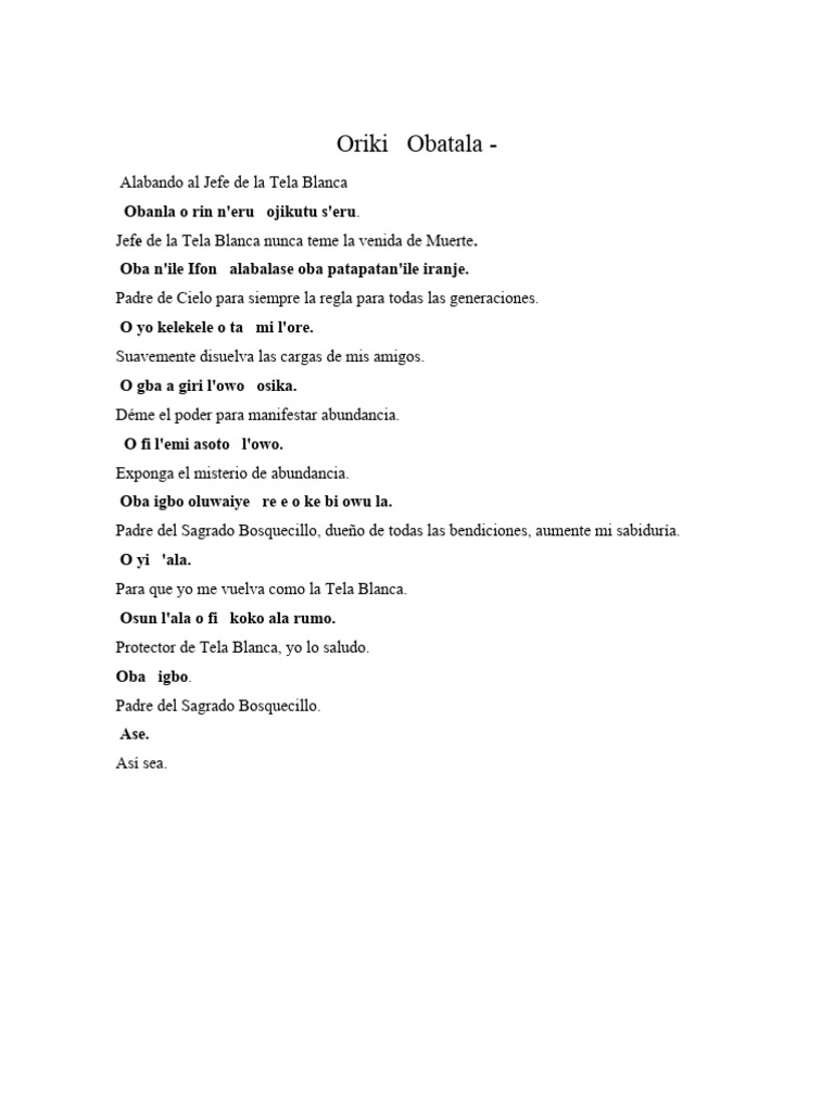 Oriki Ofo Orichas | PDF | Religión étnica | Santeria