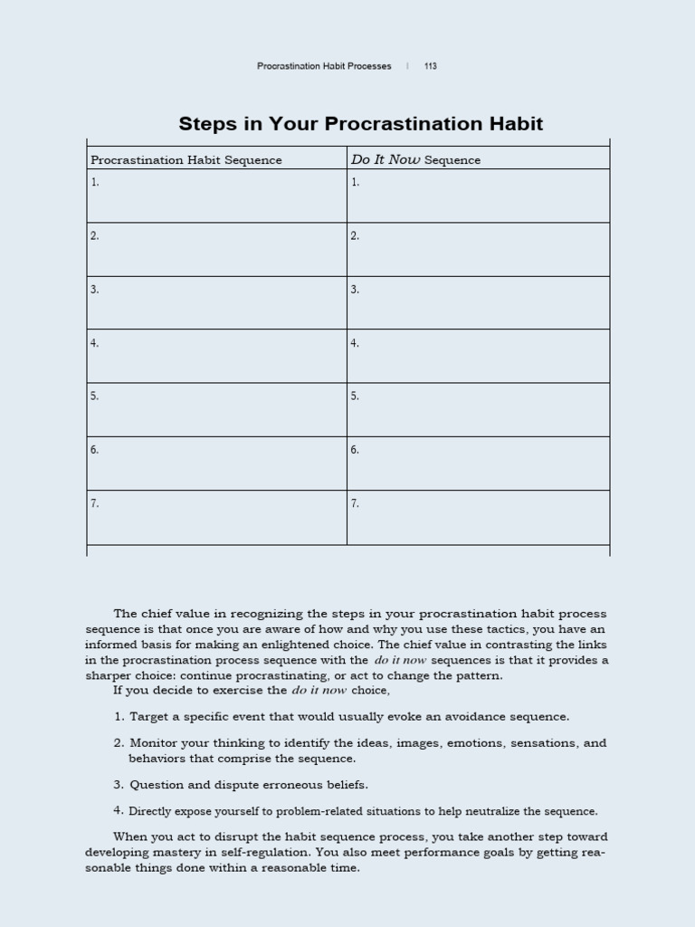 Steps in Your Procrastination Habit: Do It Now | PDF | Decision Making | Professional Skills