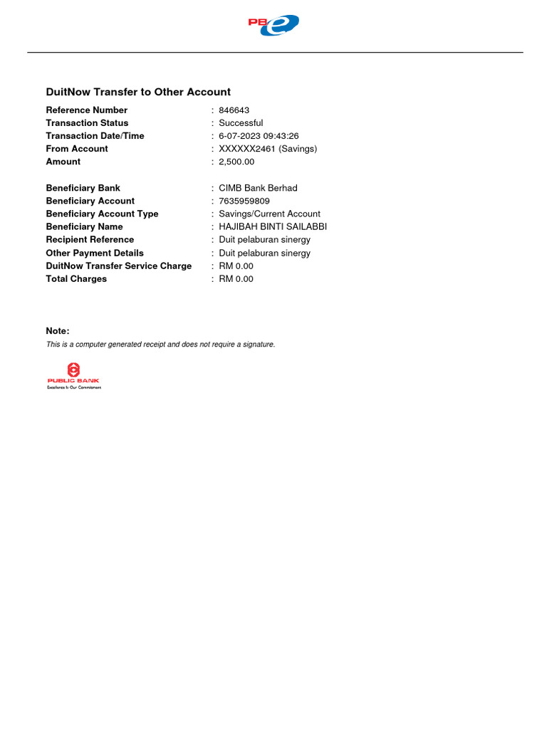 Duitnow Transfer To Other Account: Reference Number Transaction Status ...