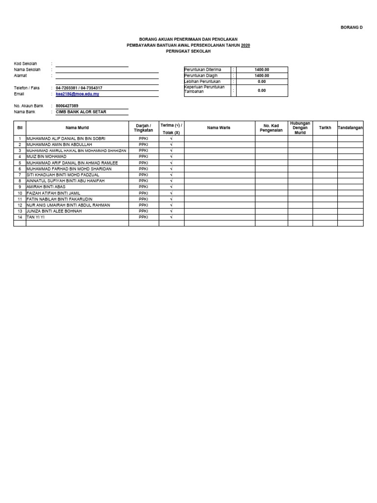 Senarai Penerimaan & Penolakan Bap 2 | PDF