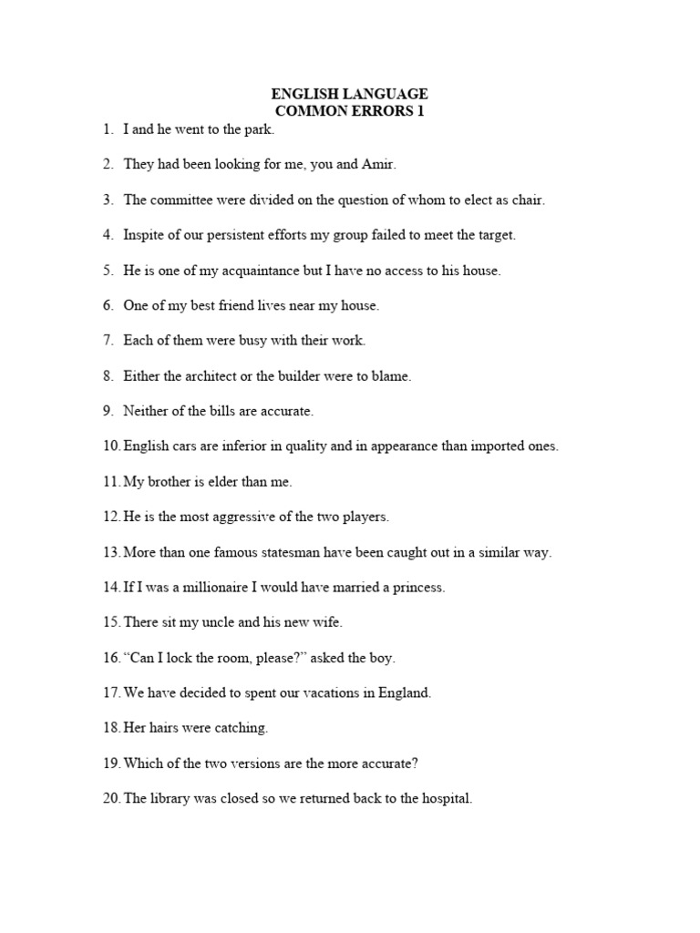 Common Errors Students Handout | PDF | Mystery, Thriller & Crime Fiction Common Errors Students Handout | PDF | Mystery, Thriller & Crime Fiction