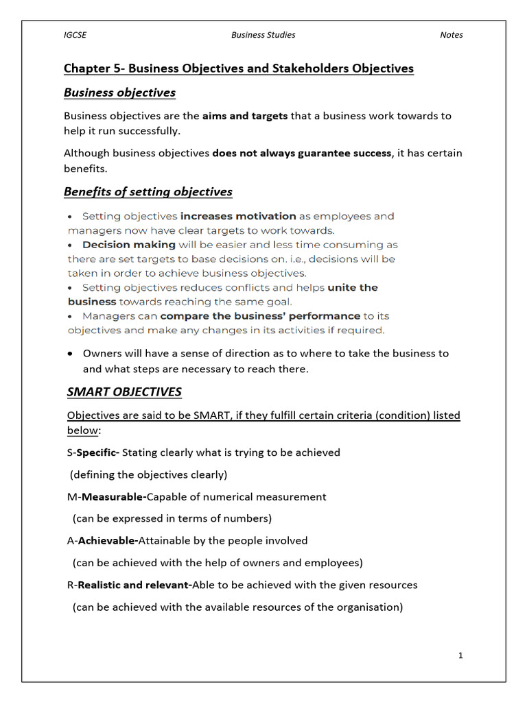 Chapter 5 - Business Objectives and Stakeholders Objectives | PDF ...