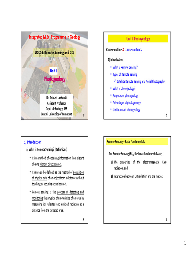 UCC14 - RS - GIS - Unit 1 - Photogeology | Download Free PDF | Remote ...