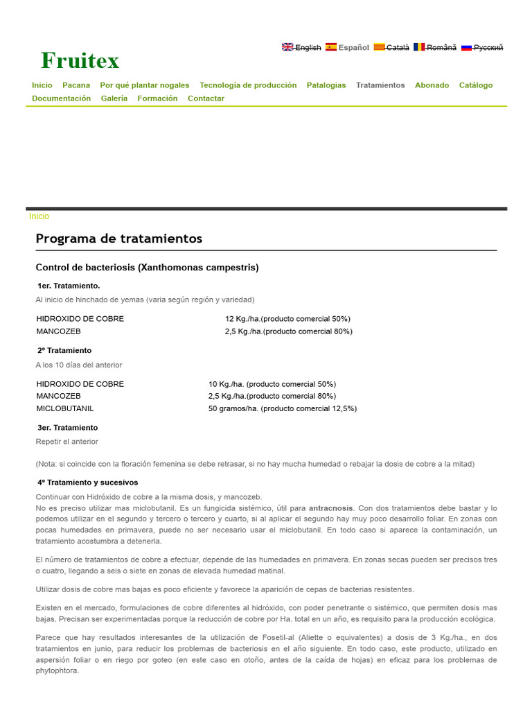 Programa de Tratamientos - Fruitex | PDF | Cobre