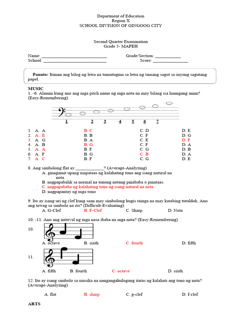 Grade-5 - MAPEH With Answer Key | PDF