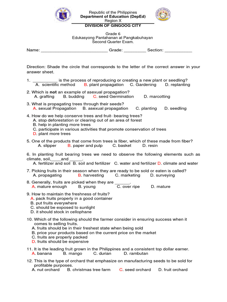 EPP 6 2nd Answer Key | PDF | Trees | Grafting