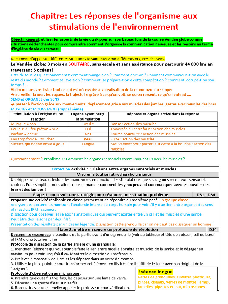 Fiche Pedagogique SVT 3 1 | PDF | Nerf | Système nerveux