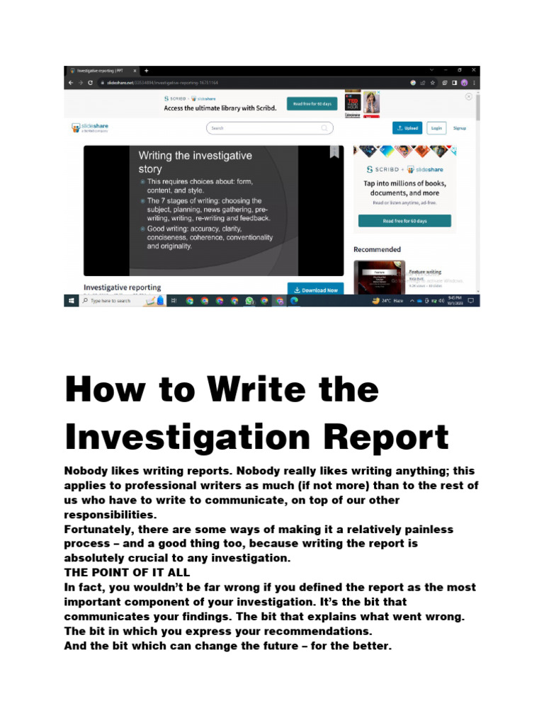 How To Write The Investigation Report | PDF