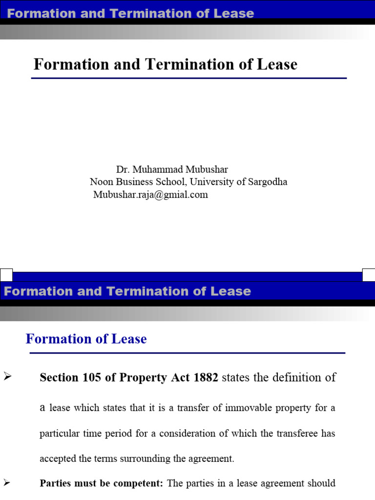 Formation and Termination of Lease | PDF | Lease | Leasehold Estate