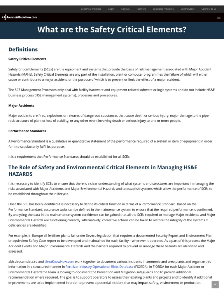 What Are The Safety Critical Elements - AmmoniaKnowHow | PDF | Risk ...