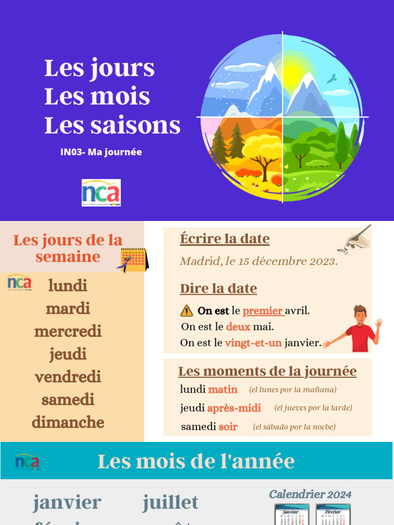 Jours, mois et saisons en français | PDF