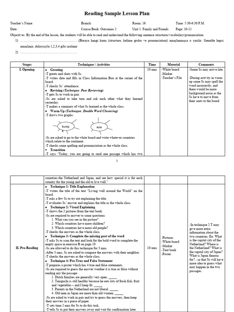 Sample Lesson Plan Teaching Reading Good | Download Free PDF | Human ...