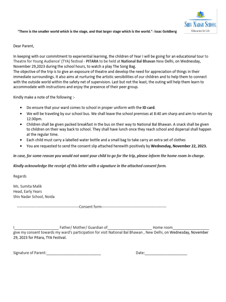 Consent Letter School | PDF