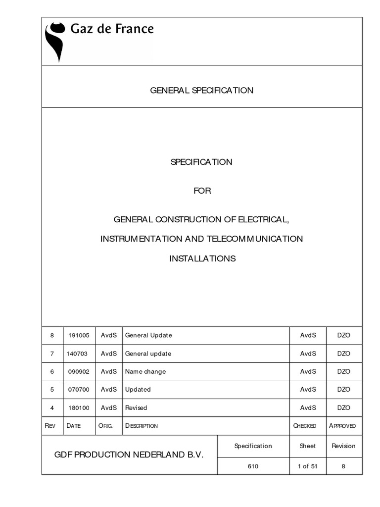 Specification of General Construction of Electrical Instrumentation and ...