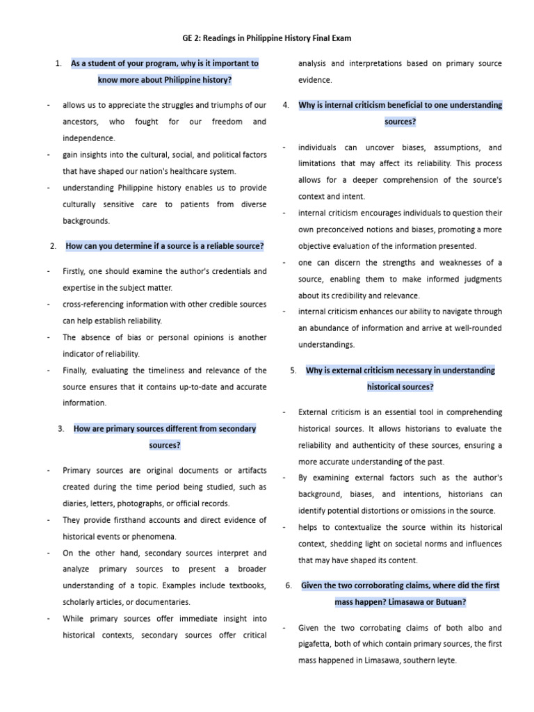 RPH Answers | PDF | Primary Sources | Philippines