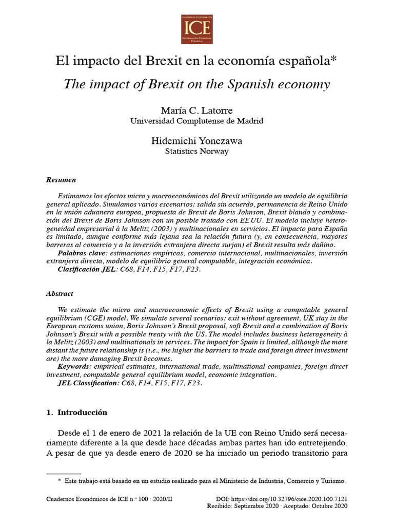 The Impact of Brexit On The Spanish Economy: El Impacto Del Brexit en ...
