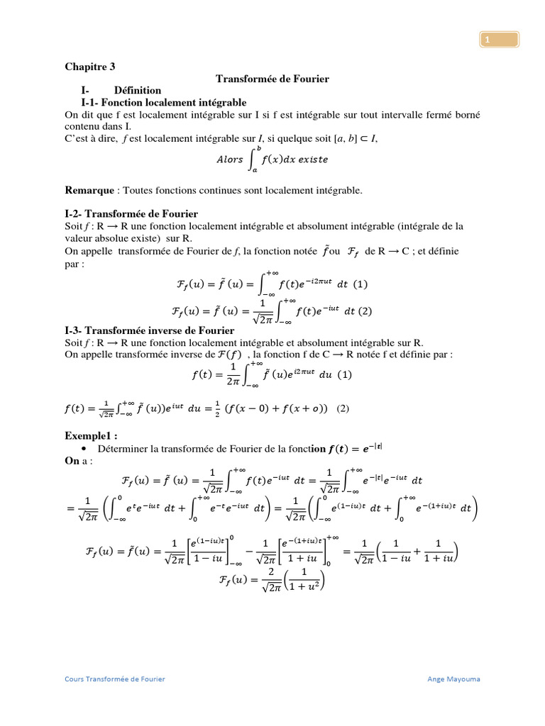 Cours sur la Transformée de Fourier | PDF | Intégral | Fonction ...