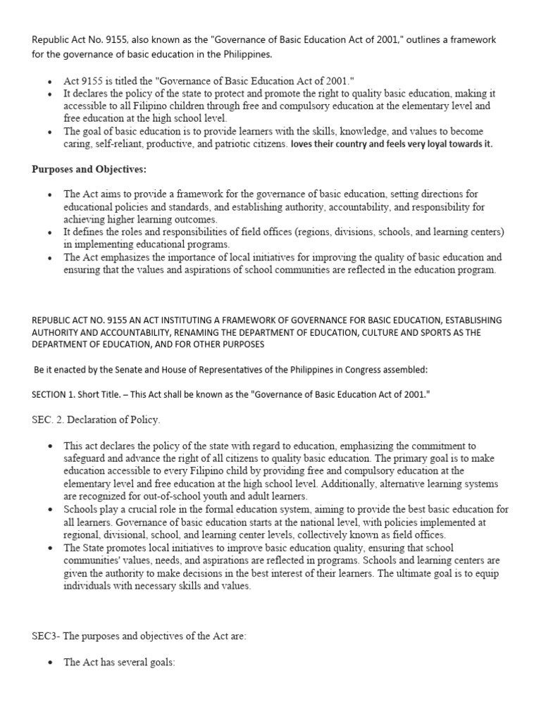 Ra 9155 | PDF | Governance | Schools