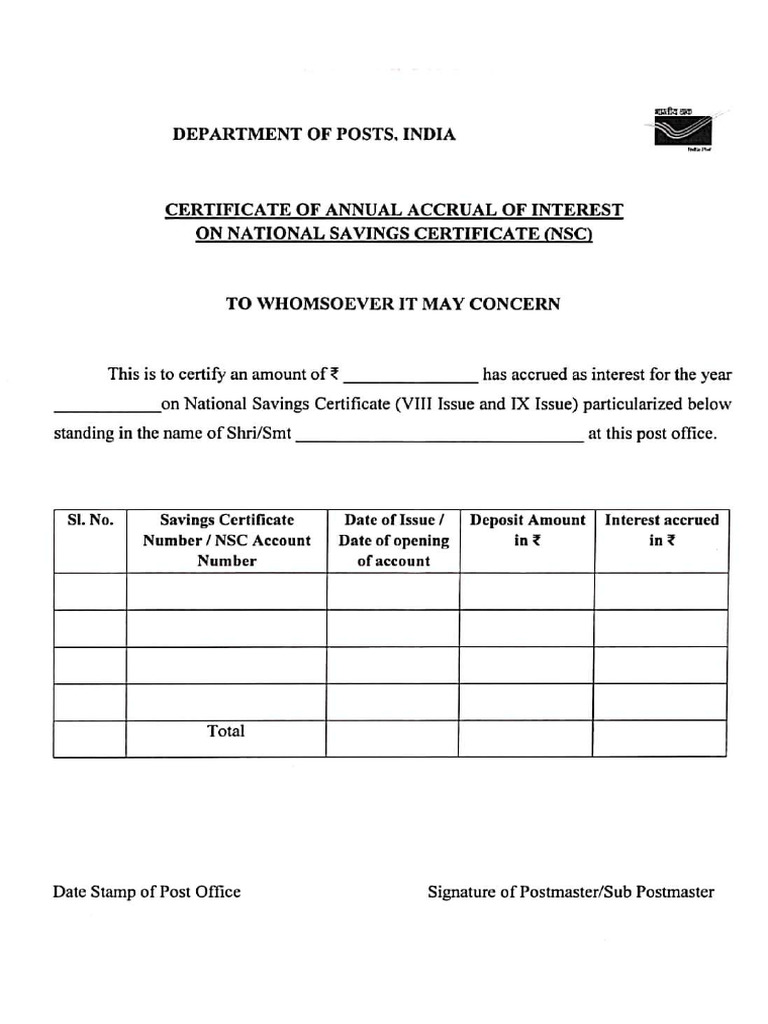 Issuance of Interest Certificate For NSC | PDF