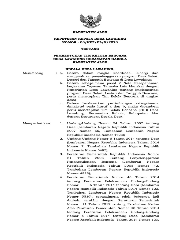 Draft SK TKB Lawahing | PDF