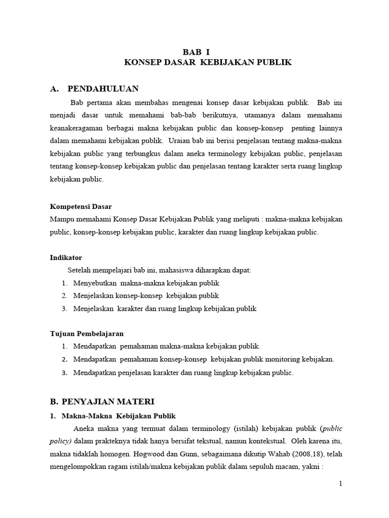 BAB I KONSEP DASAR KEBIJAKAN PUBLIK (Print) | PDF