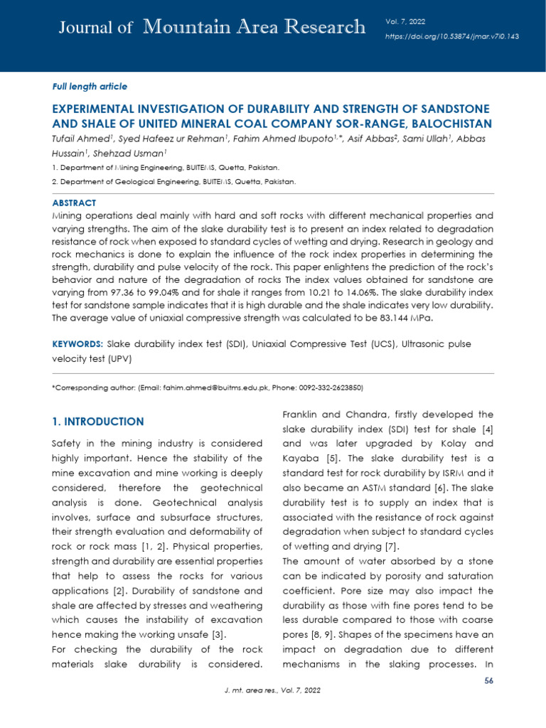Paper On Rock Durability | PDF | Porosity | Rock (Geology)
