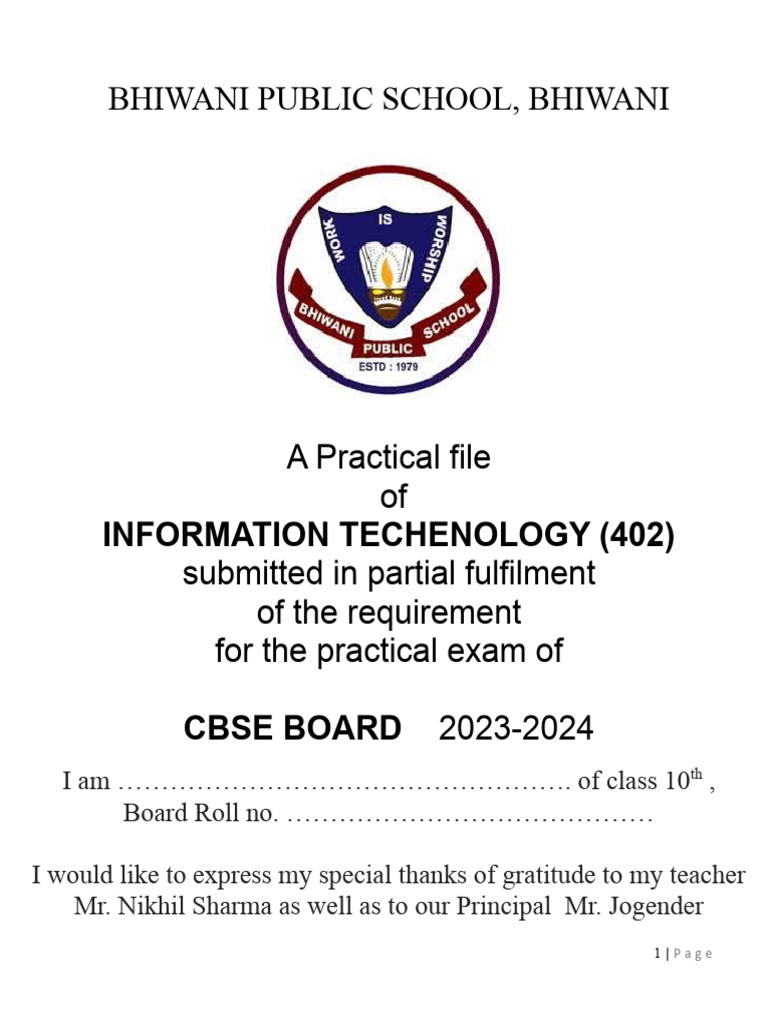 IT Practical File Main 2023-24 | PDF | Worksheet | Spreadsheet