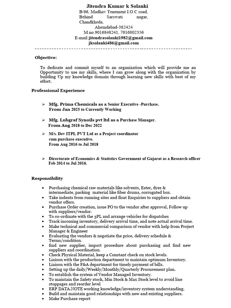 Jitendra Solanki's Procurement Resume | PDF | Business