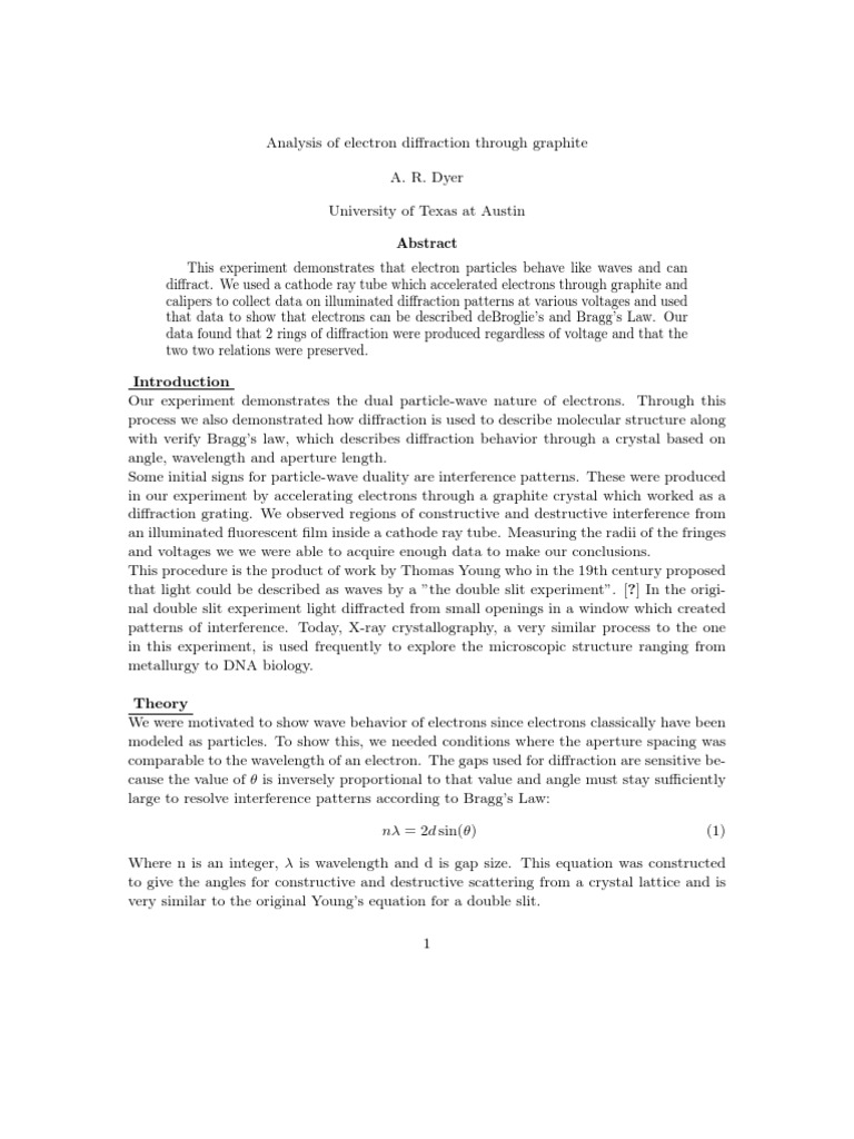 Electron Diffraction | PDF | Electron | Wavelength