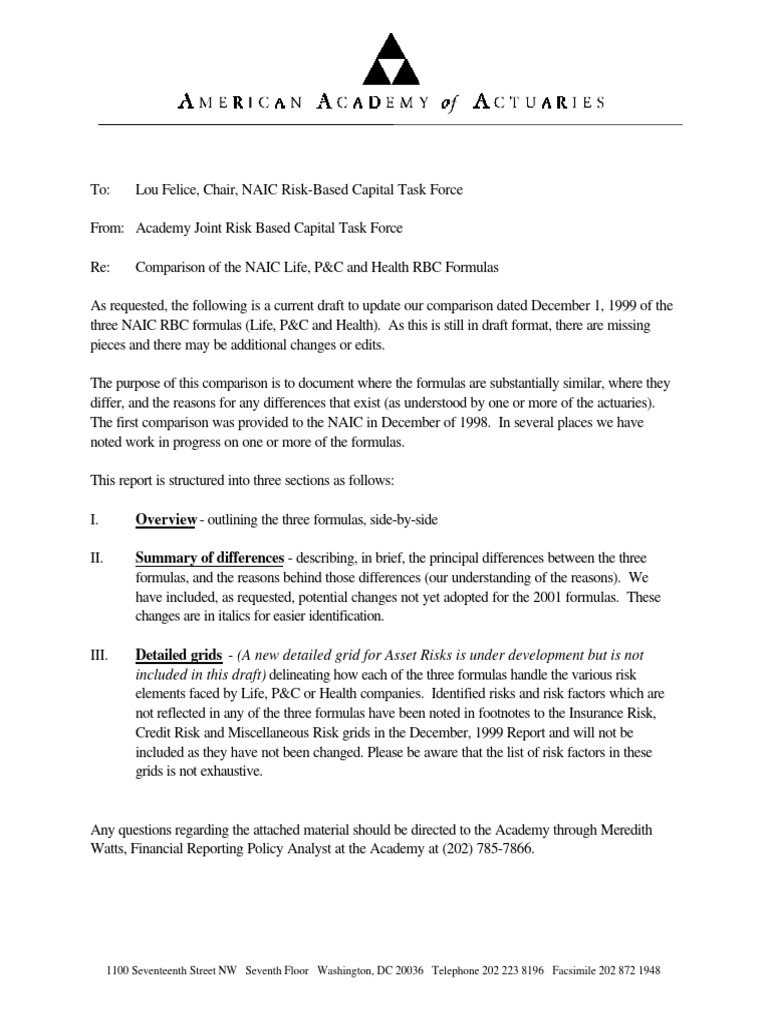 RBC Formula Comparison | PDF | Insurance | Risk