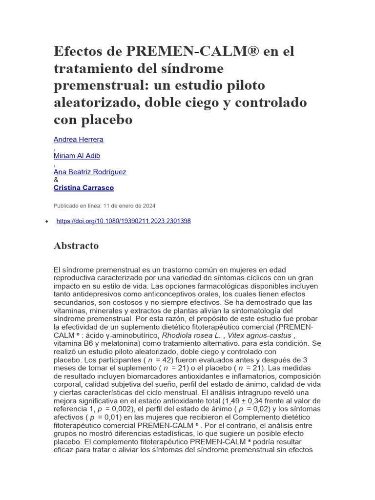 Efectos de PREMEN-CALM® en El Tratamiento Del Síndrome Premenstrual-Un ...